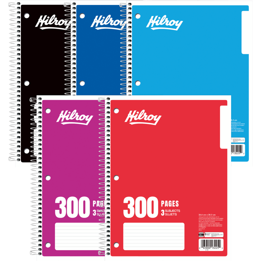 HILROY LINED NOTEBOOK, 3 SUBJECTS, 10-1/2 X 8 IN, 300 PAGES – La Griffunrie